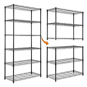 EZPEAKS 6-Shelf Shelving Unit, Changeable into 2 of 3-Shelf Units, Adjustable Heavy Duty Steel Wire Shelves, 350 lbs Loading Capacity Per Shelf (71.5” H, 36” W, 16” D)