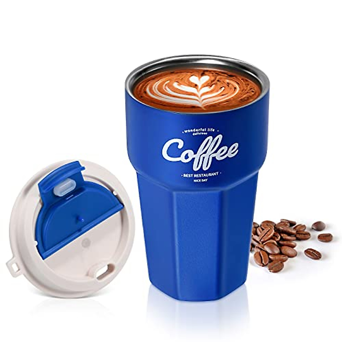 Stainless Steel Tumbler, Vacuum Insulated Tumbler,Coffee Travel Mug,Coffee Tumbler-Spill Proof with Lid - Travel Thermos Cup for Keep Hot/Ice Coffee,Tea and BeerBl,16oz,Klein Blue