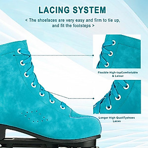 YYW Women Roller Skates High Top Girls Double Row Shiny Roller Derby Skates Four Wheel Unisex PU Classic Skates for Beginner Outdoor (Lake Blue Flashing Wheel,34-8.85in - Women's 5.5 / Men's 4)