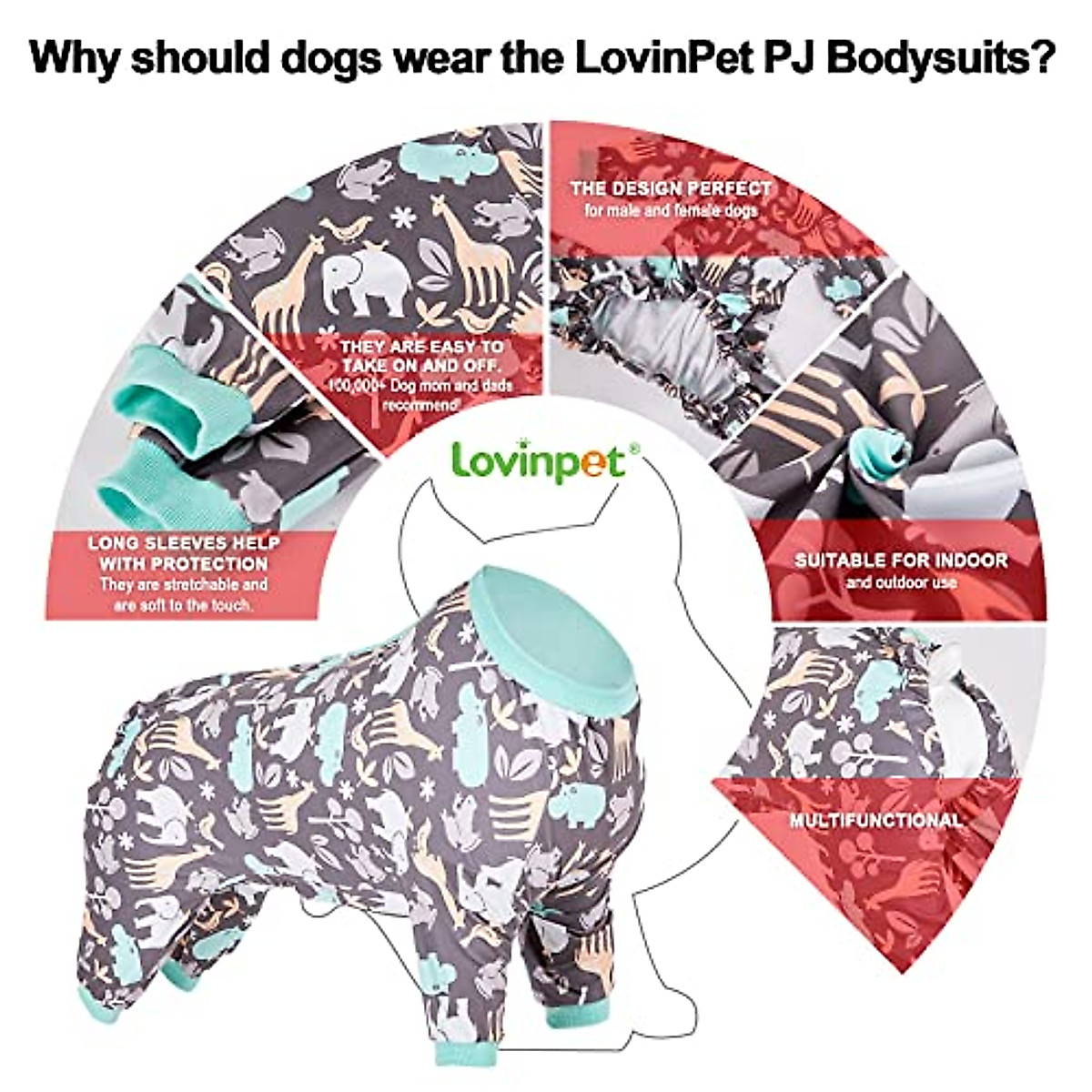 LovinPet Dog Onesie, Hippos Zoo Cozy Dog Pajamas, Slim fit, Lightweight Pullover Pajamas/Full Coverage Dog pjs/Back Snap Button is only Decoration/Medium