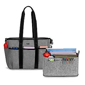 Damero Teacher Tote with Felt Insert Bag, Large Work Bag with 15.6 inch Laptop Compartment, Teacher Utility Tote for Office, Business, Travel, Gray