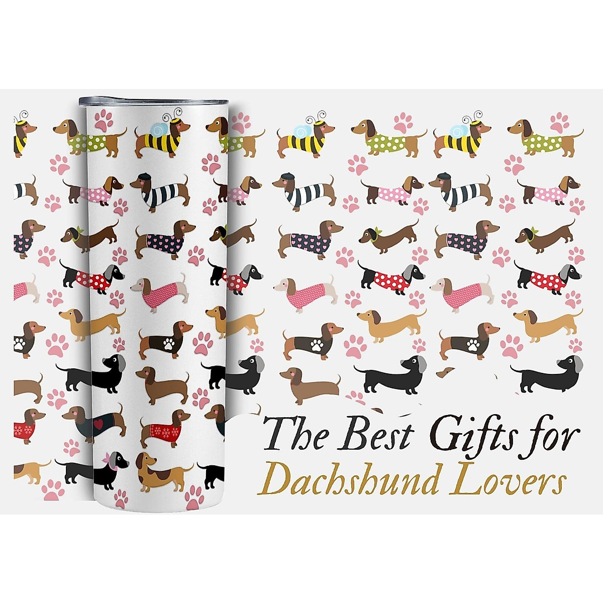 Onebttl Dachshund Gifts, Dachshund 5D Seamless Pattern, Gifts for Wiener Dog Lovers, Women, Girls, Friends, Daughters, Coworkers, Stainless Steel Tumbler 20Oz, White