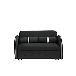 Caroun 55.5" Pull Out Sofa Bed 2 Seater Loveseats Sleeper Sofa with Side Pockets Adjsutable Backrest and Lumbar Pillows for Apartment Office Living Room (Black 2)