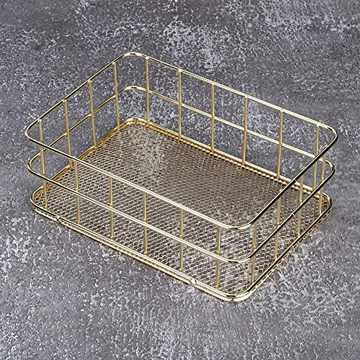 Wire Mesh Basket, Golden Desktop Metal Storage Basket Iron Grid Storage Tray Net Basket Storage Bins for Home Cosmetic Stationery (17x12x6cm)