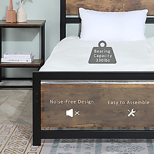 HOMCOM Single Platform Bed Frame with Headboard & Footboard, Strong Metal Slat Support Solid Bedstead Base w/Underbed Storage Space, No Box Spring Needed, 41.75'' x 76.75'' x 40.5''