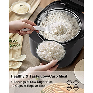 YOKEKON Rice Cooker 10 Cup, Stainless Steel Inner Pot, Low Carb Large Rice Maker with Steamer Basket Steamer, 24H Delay Timer and Auto Keep Warm,Brown Rice/Risotto/Oatmeal/Soup/Steam/Slow Cook, Black