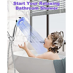 Led Shower Head with Handheld, BBtang 5''Detachable Shower Head with Hose 7 Color Changing Light SPA Spray Showerhead, High Pressure Water Saving Shower Heads Built-in 60 Inch Long Hose