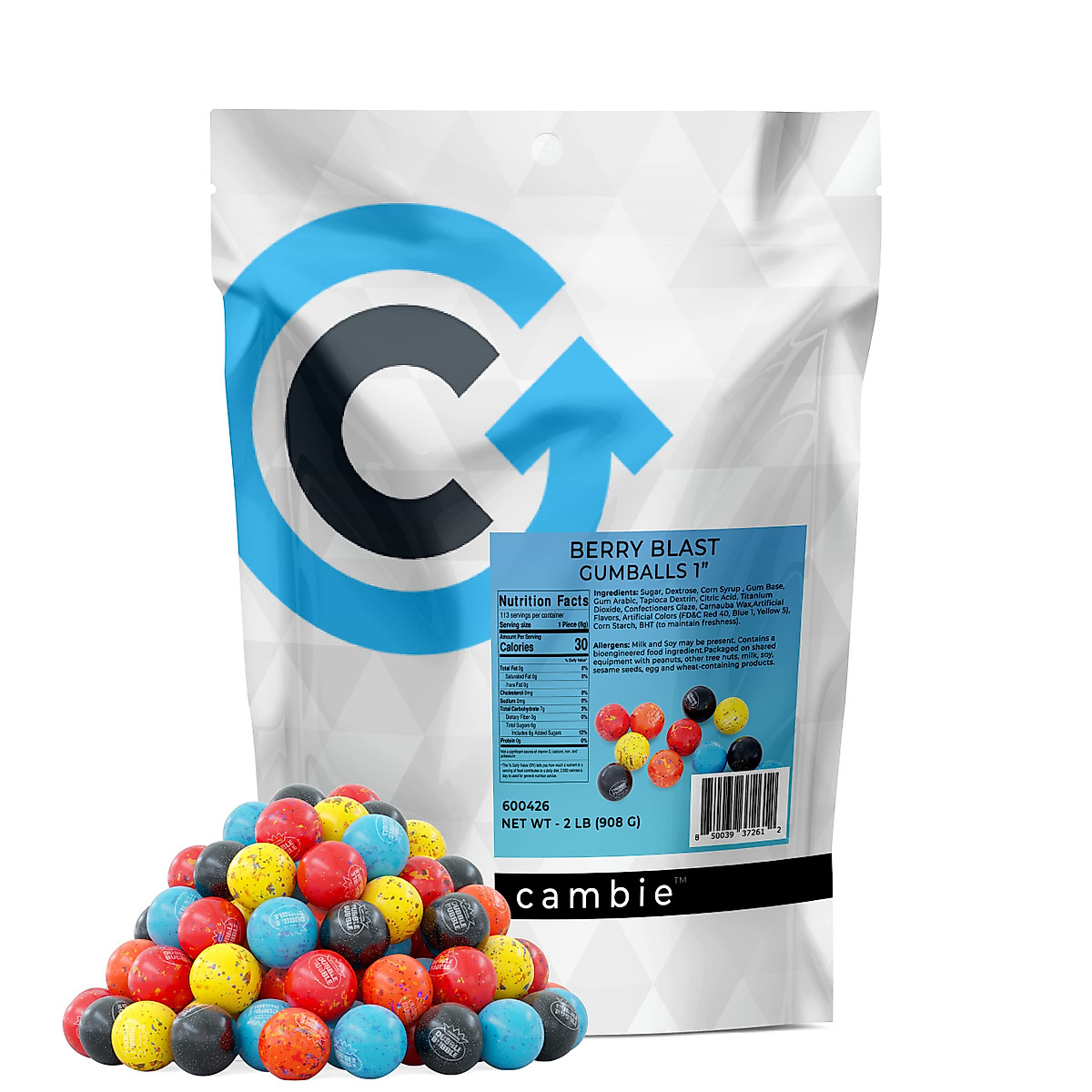 Dubble Bubble Berry Blast 1" Gumballs by Cambie | 2 lbs of Mixed Berry Gumballs | Deliciously Sweet, Hot & Nostalgic | Perfect for Gumball Machines | Packaged in a Resealable Stand Up Pouch | 2 lb