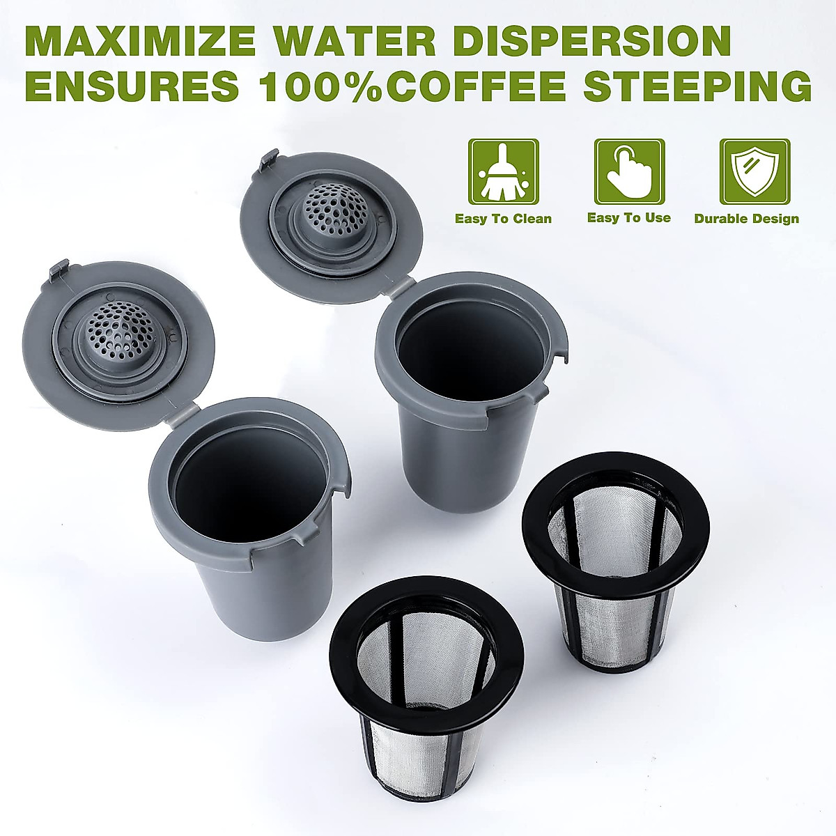 2PCS Reusable Coffee Filter Cups, Compatible with SS-RFC Single Serve Brewer Coffe maker, Gray Home Barista Filter Cup, BPA-Free Refillable Cup Coffee Filter