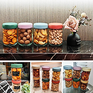 6 Pack 16oz Overnight Oats Containers with Lids Wide Mouth Mason Salad Jars Glass Food Storage Containers for Snacks Yogurt Spice Sugar Meal Prep with Stickers and Marker