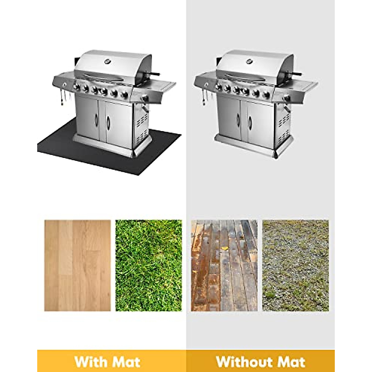 Under Grill Mat, 60×42 inch BBQ Floor mats, Deck Patio Protector Mat, Indoor Fireplace Mats Fire Pit Mats, Fire Resistant, Water Resistant, Oil Proof, Easy to Clean Reusable Outdoor Grill Mat