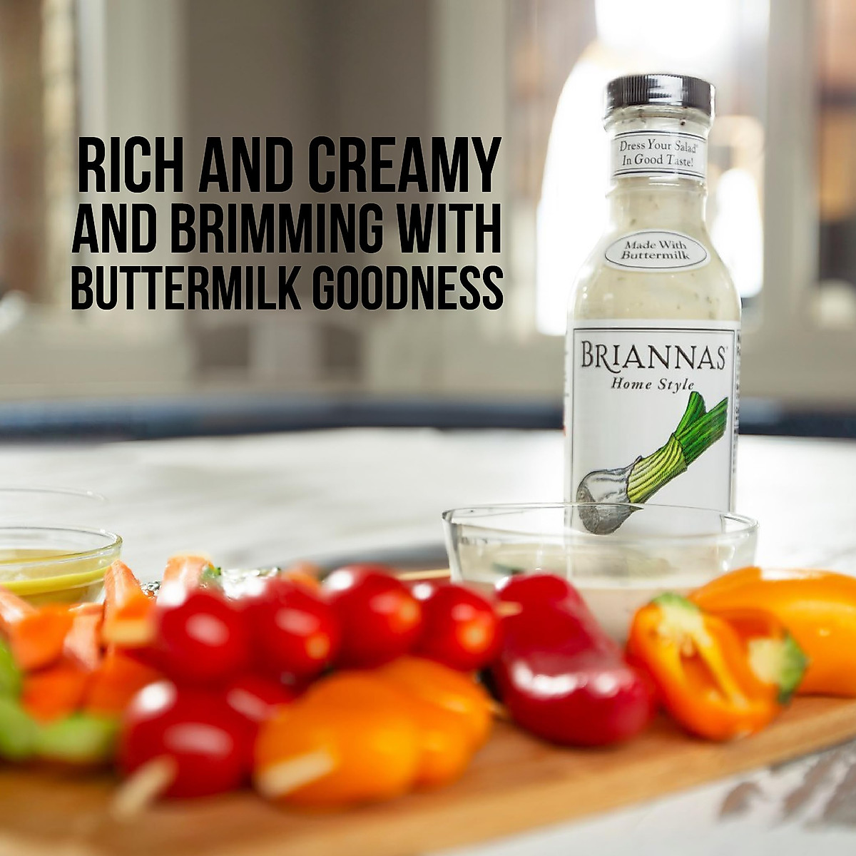 BRIANNAS - Home Style Classic Buttermilk Ranch Dressing – Fine Salad Dressing made with Premium Ingredients - Gluten Free, Kosher, & Low Sugar Dressing - 12 oz. Bottle
