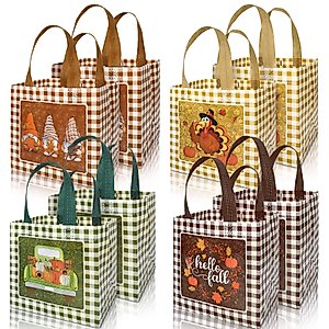 AnyDesign Fall Reusable Gift Bag Pumpkin Turkey Gnome Tote Bags with Handles Autumn Party Treat Bag Grocery Shopping Bag Waterproof Non-Woven Bags for Fall Thanksgiving Pumpkin Patch Party, 8 Pack