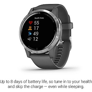 Garmin 010-02174-01 Vivoactive 4, GPS Smartwatch, Features Music, Body Energy Monitoring, Animated Workouts and More, Silver with Gray Band (Refurbished)