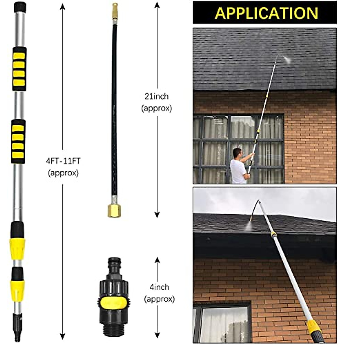 Buyplus Gutter Cleaning Wand - 12FT Telescoping Gutter Cleaners from The Ground, Gutter Cleaning Tools for Garden Hose Attachment, 20 Feet High Reach Gutter Cleaning Pole Kit