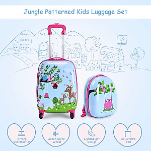 HONEY JOY Kids Luggage, 12” Travel Backpack & 16” Hard Shell Toddler Suitcase, Children Rolling Luggage with Wheels, Retractable Handle & 4 Casters, 2Pcs Carry On Luggage Set for Boys Girls(Deer)