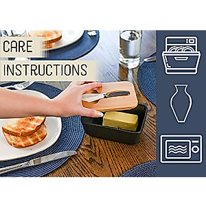 Nat & Jules Matte Black 6.5 x 4 Ceramic and Bamboo Butter Dish With Knife Lid