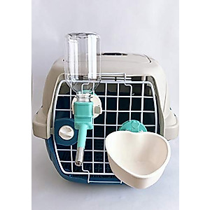 Choco Nose Patented No-Drip Water Bottle/Feeder and Detachable Food Dish Set for Puppies/Toy Breed Dogs/Rabbits/Cats/Chinchillas and Other Small Pets and Animals 300ML. Nozzle 13mm, Aqua(C528 C607)