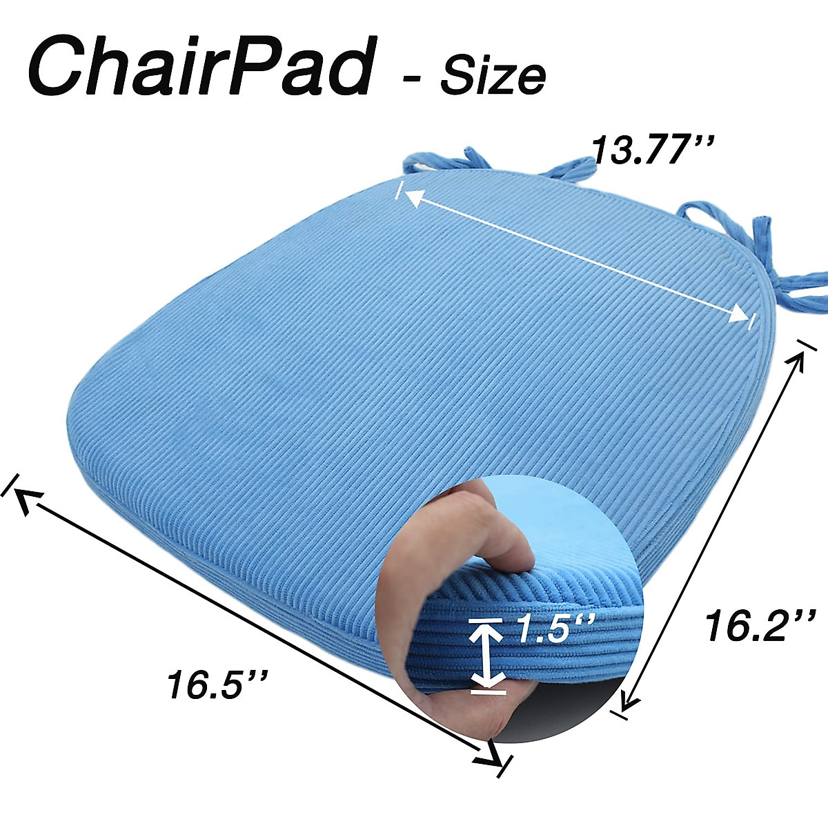 KGPLOME Chair Cushion with Ties for Dining Chairs - Non Slip Memory Foam Kitchen Seat Pad and Indoor Pad with Machine Washable Cover [ 16.5 x 16.2 Inches ] - Black