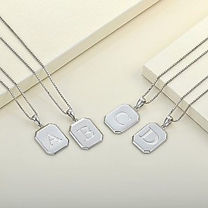 YL Initial Necklace 925 Sterling Silver Square Letter Pendant A Alphabet Necklace for Women