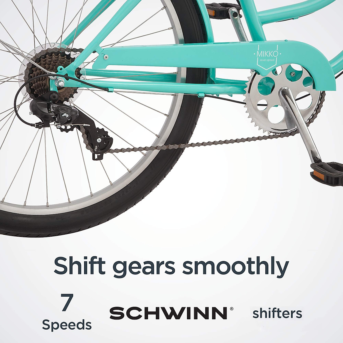 Schwinn Mikko Adult Beach Cruiser Bike, Featuring 17-Inch/Medium Steel Step-Over Frames, 7-Speed Drivetrains, Teal
