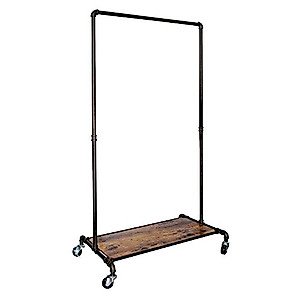 Real Home Innovations Modern Industrial Style Garment Rack with Wood Shelf, Satin Pewter