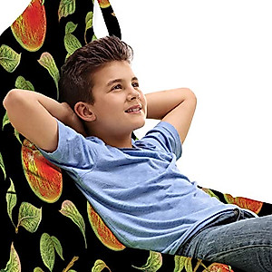 Ambesonne Fruits Lounger Chair Bag, Hand Drawn Detailed Illustration of Branches of Apple Trees with, High Capacity Storage with Handle Container, Lounger Size, Fern Green Red Black