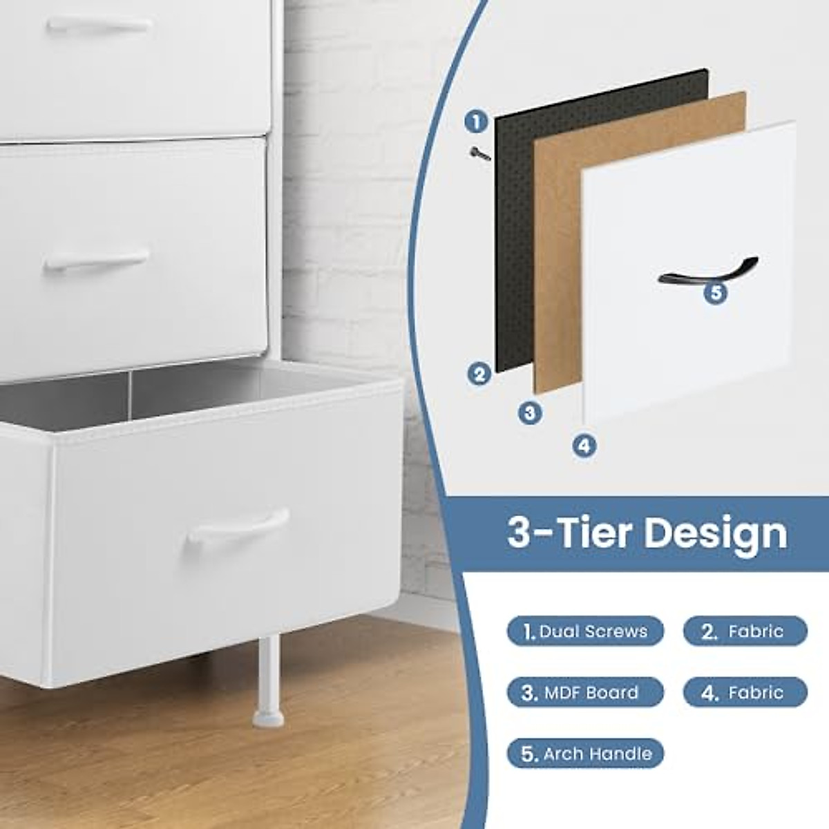 DUMOS Dresser for Bedroom with 6 Drawers, Clothes Drawer Fabric Closet Organizer, Cloth Dresser with Metal Frame and Wood Tabletop Chest Storage Tower for Kids Room, Nursery, Living Room, Entryway