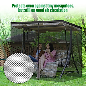 Yuqutum Patio Swing Mosquito Netting, Mosquito Netting for Patio, Mesh Screen with Zipper Opening and Roof Waterproof Tent, Porch Swing Net, 3 Seater 125x185x205cm