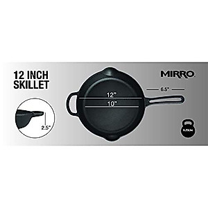 Mirro MIR-19053 12" Pre-Seasoned Ready to Use Round Cast Iron Skillet with Helper Handle, Black