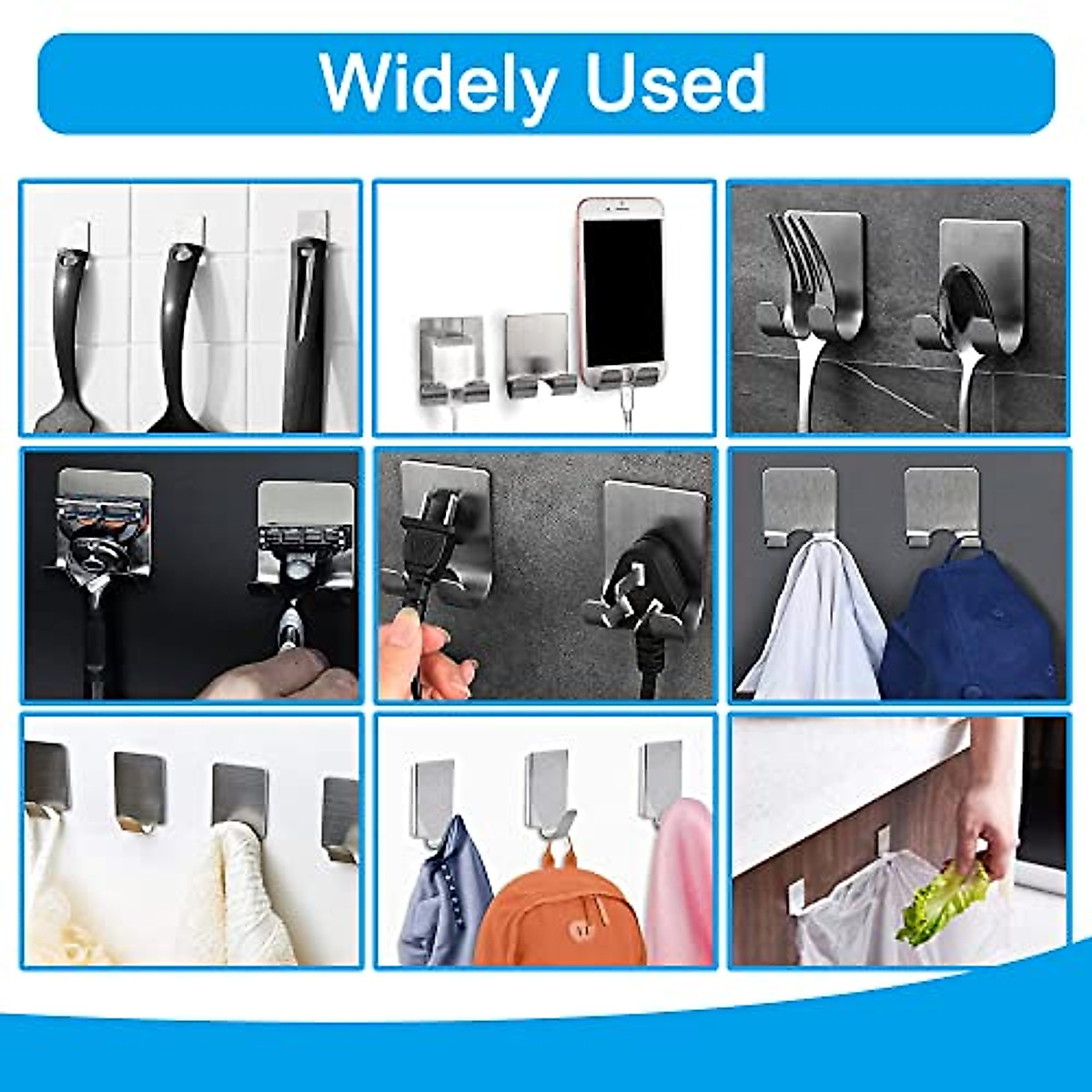 VENGABY 12 Pack Razor Holder for Shower, Shaver Hook Hanger Stand, Heavy Duty Self Adhesive Hooks, Stainless Steel Utility Towel Hook Bathroom Kitchen Organizer for Robe Towel Bathrobe Coat