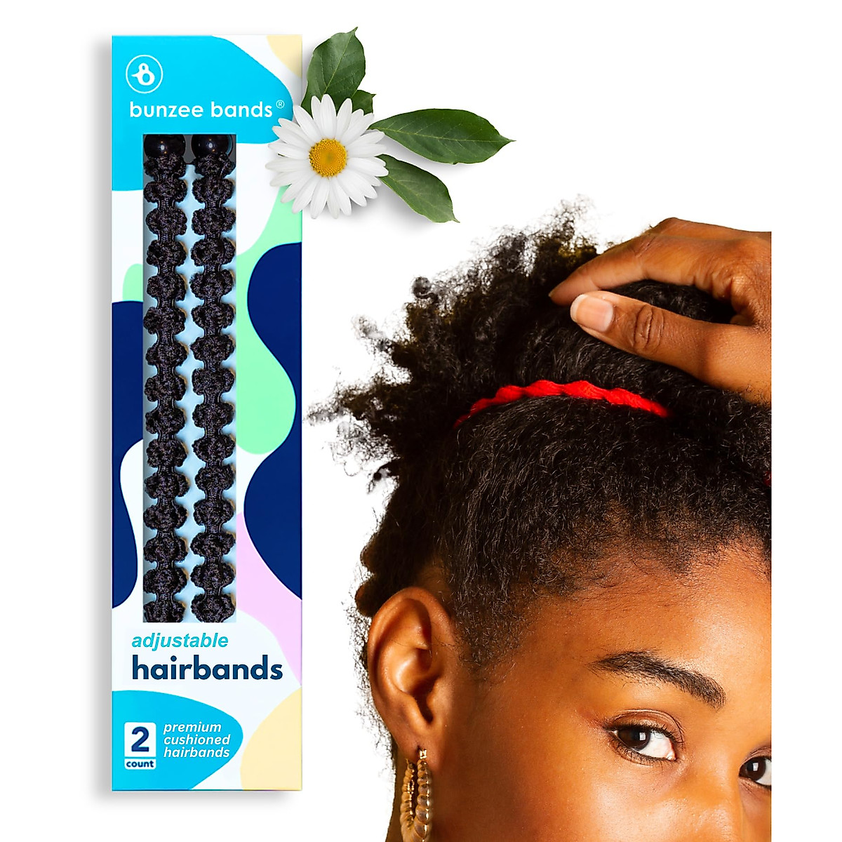 Bunzee Bands - Polyester Satin Adjustable hairbands for Thick Hair - Patent Pending [2 Count, Black]… (Headband, Black)