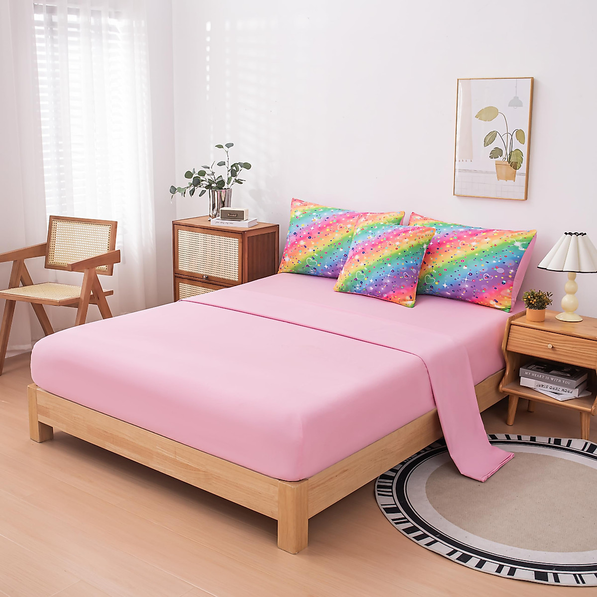 MWMWMW Full Size Comforter Sets for Girls, Kids Bedding Sets for Girls, Rainbow Comforter Full, 6 Pcs Bed in a Bag Girls (1Comforter, 1Flat Sheet, 1Fitted Sheet, 1 Pillow Cover, 2Pillowcases)