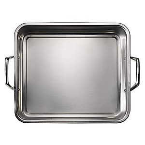 Tramontina 16.5-Inch Stainless Steel Deep Roasting Pan with Basting Grill and V-Rack, Turkey Roaster for Oven, Dishwasher Safe, Made in Brazil