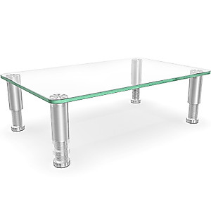 Clear Computer Monitor Stand Riser with Height Adjustable Multi Media Desktop Stand for Flat Screen LCD LED, Laptop/Notebook/Xbox One,HD01T-002