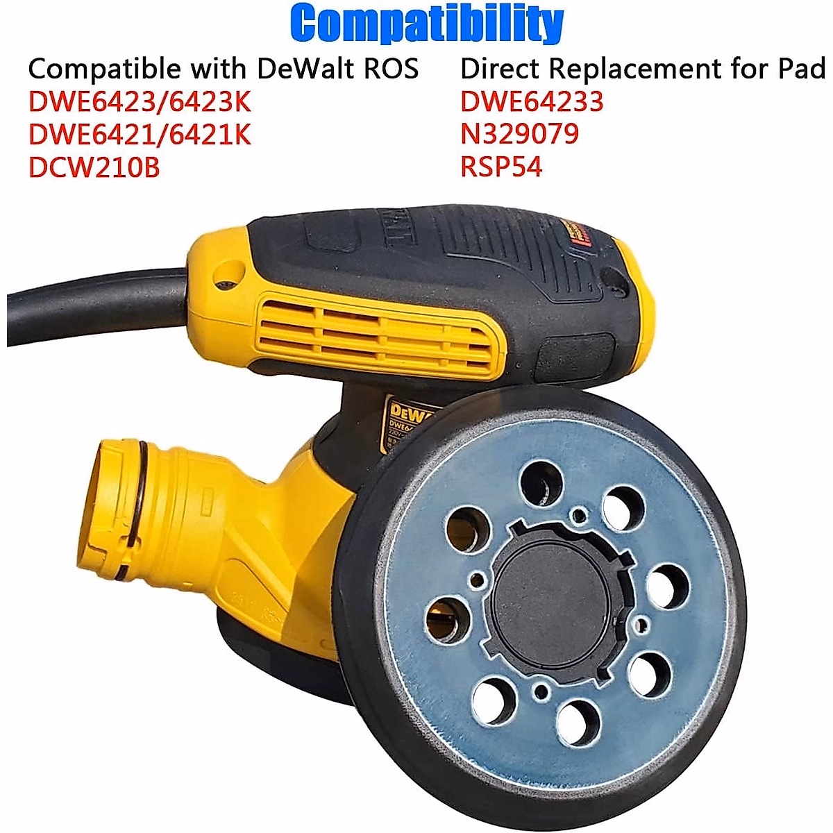 2 Pack 5 Inch 8 Hole Hook and Loop Replacement Sander Pad for DeWalt DWE6423/6423K, DWE6421/6421K, DWE6421-B2, DWE6421-B3, DWE6421-BR, DCW210B Sander Part -DWE64233 & N329079