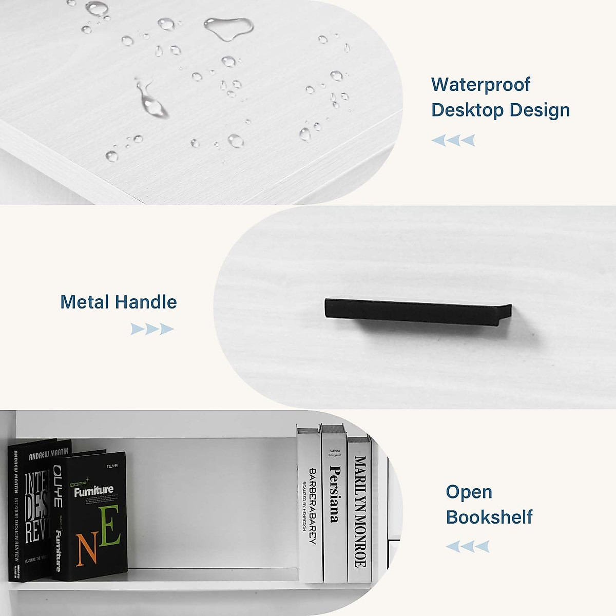 MaverickFurni White Desk with 4 Drawers, Computer Desk with Drawers and Hutch&Shelf, Wood Writing Home Office Workstation, Student Desks for Bedooms with Drawers, 38.2” H x20.5” D x44” W - White