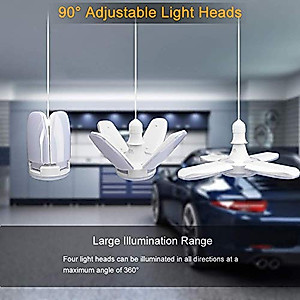 (4 Pack) LED Garage Lights, 60W Trilights Ceiling, High Low Bay Deformable Adjustable 4 Led Light Bulbs 6000LM 6000K, Screw in Tribright Garage Lighting Fixture,CRI80 Daylight