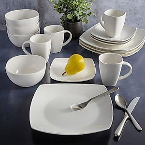Gibson Soho Lounge Square Porcelain Chip and Scratch Resistant Dinnerware Set, Service for 4 (16pc), White