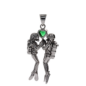 Jewelry Trends Scuba Divers Green Heart Sterling Silver Pendant