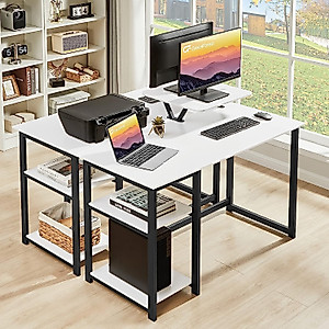 GreenForest Computer Desk with Monitor Stand and Reversible Storage Shelves,39 inch Small Home Office Writing Study Desk for Small Spaces,White