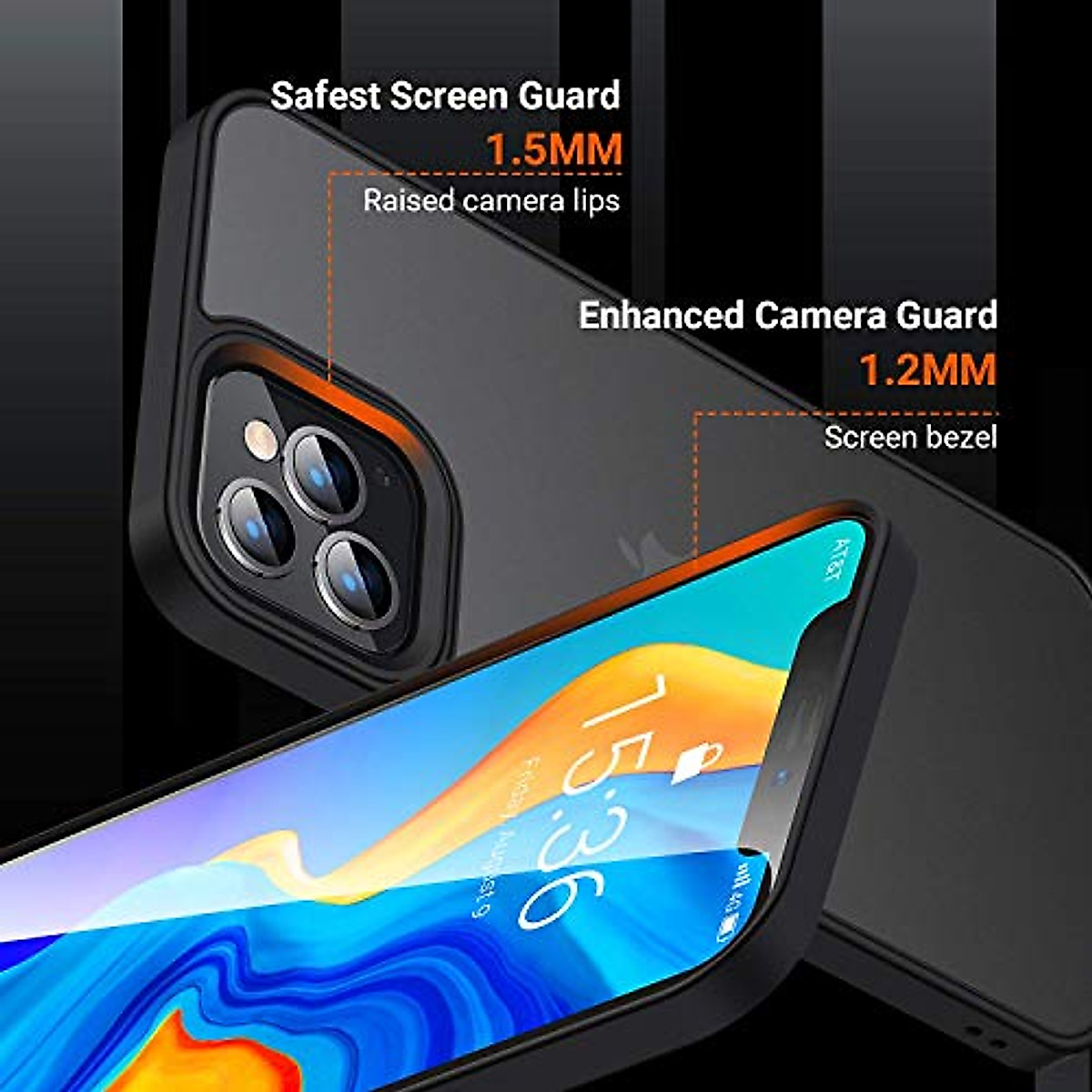 TORRAS Shockproof for iPhone 12 Pro Max Case, Military Grade Drop Protection Translucent Matte Case Compatible for iPhone 12 Pro Max Phone Case, Guardian Series, Black