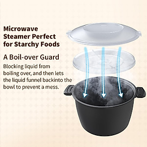 Professional Large Micro Cookware 3 Quart, Microwave Rice Cooker, Microwave Steamer for Vegetables, Safe as Mixing and Serving Bowls, Food Storage Container, Cooker for Microwave- BPA Free, Dishwasher Safe