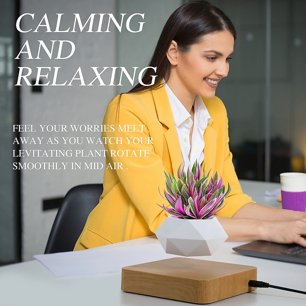 Levitating Air Bonsai Pot, Rotation Flower Planters, Magnetic Levitation Suspension Floating Pot, Potted Plant Desk Decor in Flower Pots & Planters from Home & Garden on (Light Color)