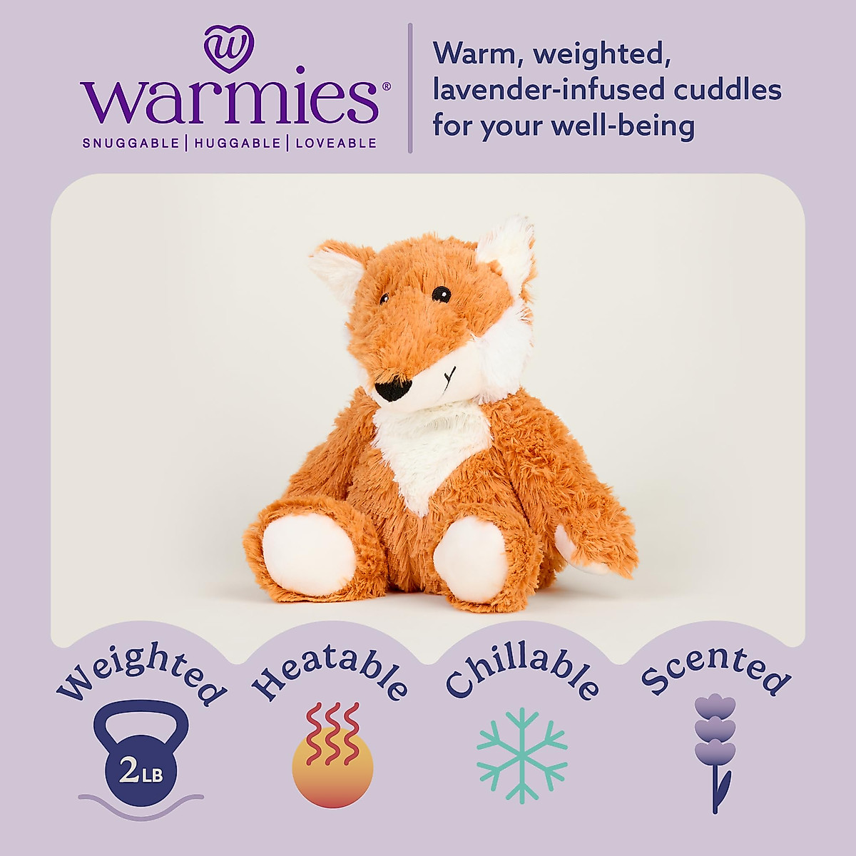warmies Microwavable & Weighted Stuffed Animals, Fox - Heated Stuffed Animal Plushie for Warmth & Comfort - Cute Soft Plush Toys for Adults & Children (Boys, Girls, Babies & Toddlers)