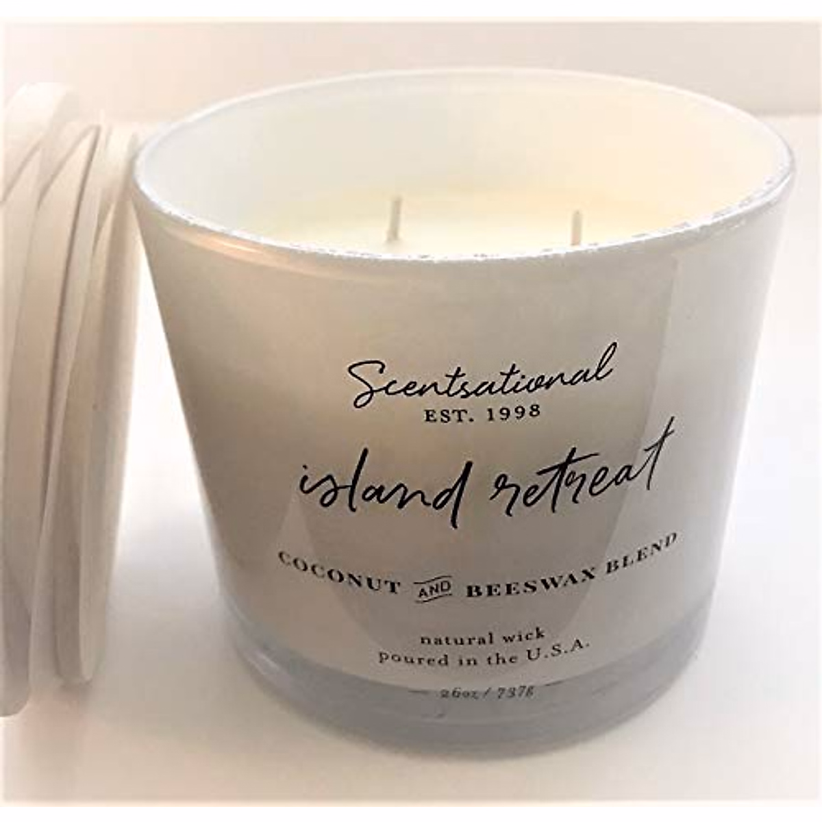Natural Coconut + Beeswax Scented Candle Island Retreat XL White Jar with Wooden Lid, 26 Oz.