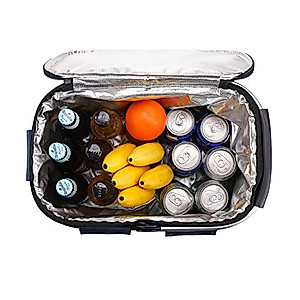 ALLCAMP Insulated Picnic Baskets Shoping Basket Cooler Bag Collapsible Portable Picnic Basket (Blue White Stripe)