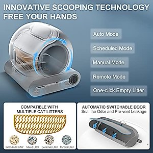 Comfipaws Self Cleaning Cat Litter Box Automatic Kitty Litter Box for Multiple Cats, Auto Clean Robot Cat Litter Box with APP Control & Ionic Deodorizer, Large Smart Cat Toilet with Mat, Liner, Brush