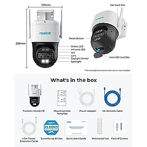 REOLINK Wired Cellular Security Camera Outdoor, 4G LTE Camera No WiFi Needed, 4MP PTZ, 6X Hybrid Zoom with Auto Tracking, Smart Detection, Plug-in for Nonstop Power, 24/7 Recording, TrackMix Wired LTE