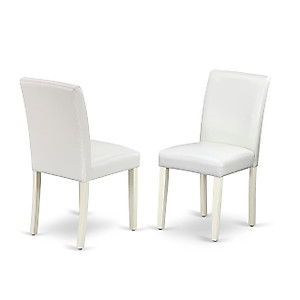 East West Furniture DLAB3-LWH-64 3 Piece Dinette Set for Small Spaces Contains a Round Dining Table with Dropleaf and 2 White Faux Leather Parson Dining Chairs, 42x42 Inch, Linen White